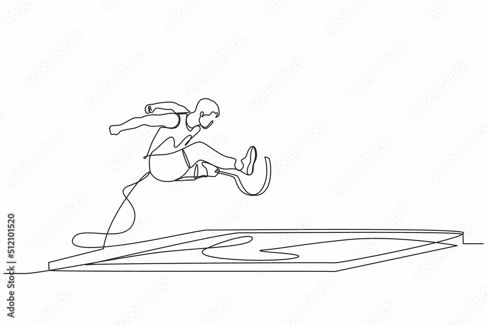 Single one line drawing male athlete amputee on prosthetic leg long ...