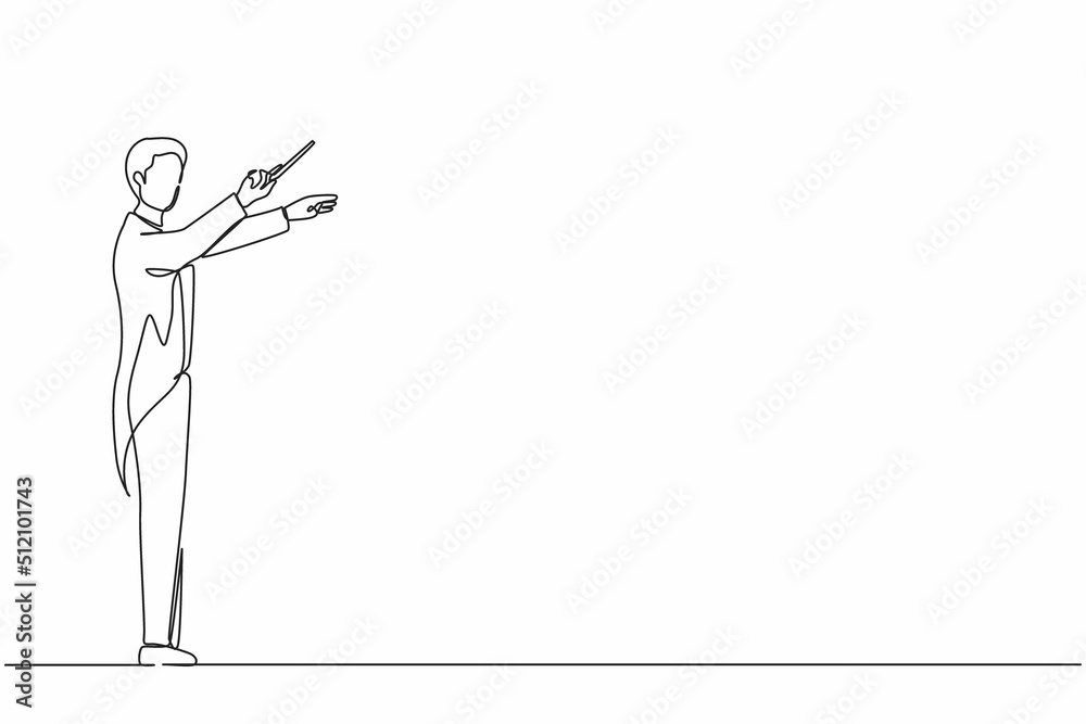 Single one line drawing man music conductor. Male musician perform on ...