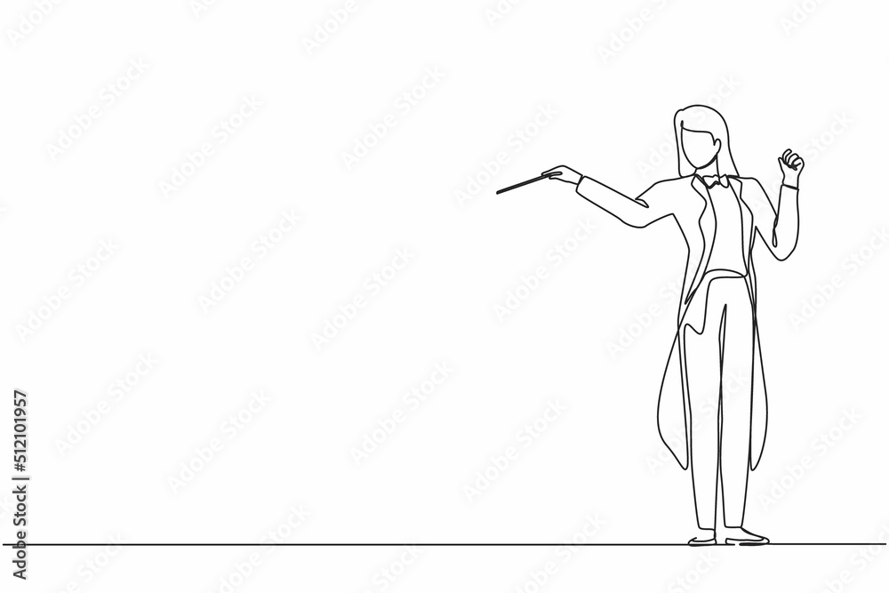 Continuous one line drawing woman music orchestra conductor. Female ...