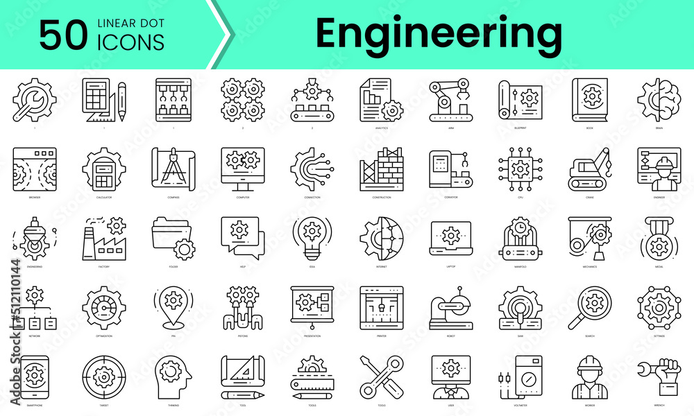 engineering Icons bundle. Linear dot style Icons. Vector illustration ...