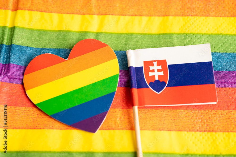 Slovakia flag on rainbow background symbol of LGBT gay pride month ...