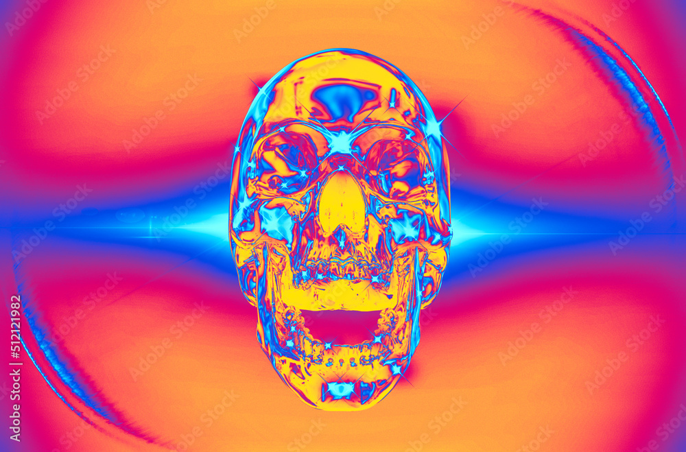 Concept 3D rendering illustration of a front view screaming skull made ...