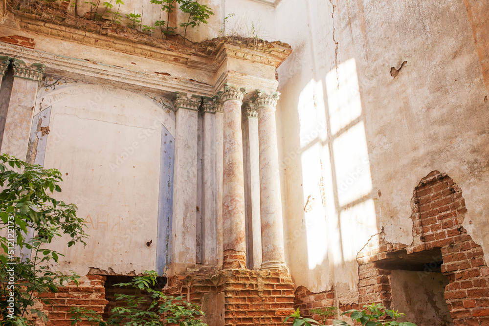 Old destroyed church. Ruins of catholic Church. Old dilapidated ...