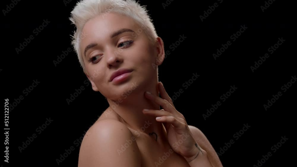 Close-up beauty portrait of pretty young slim Caucasian woman with ...