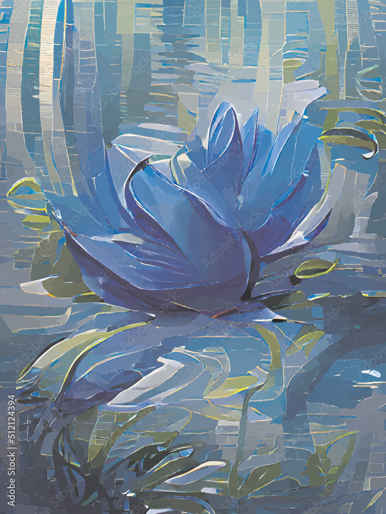 Painting with blue water lilies Stock Vector | Adobe Stock
