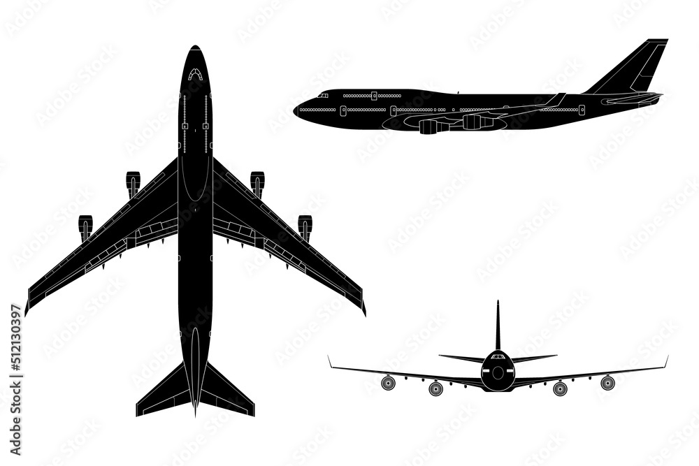 Jumbo, avión de línea de cuatro motores Boeing 747 Stock Illustration ...