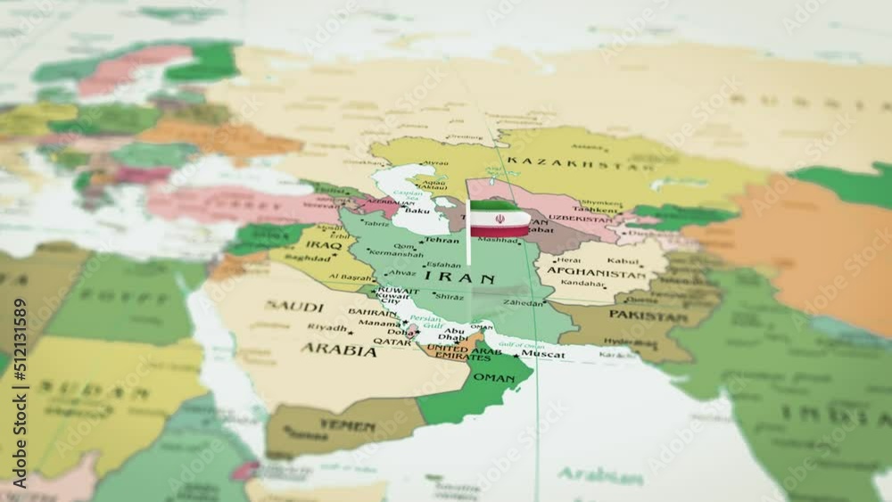 The camera rotating around Iranian on the world map takes the focus ...