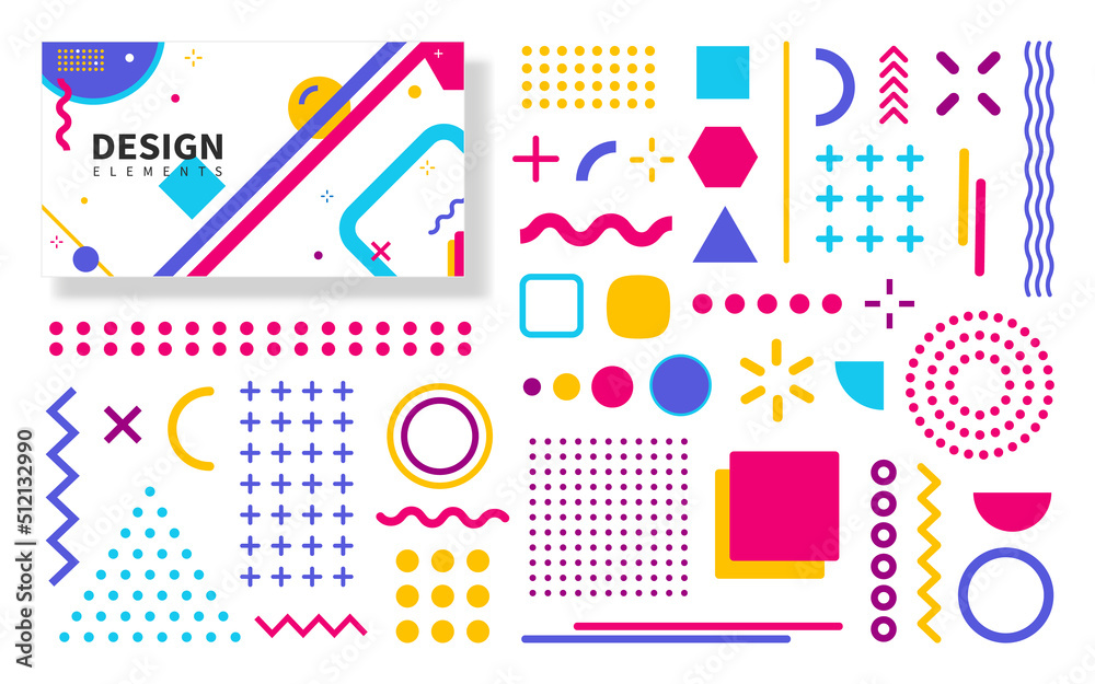 Set of geometric shapes with design template. Bright trendy design ...