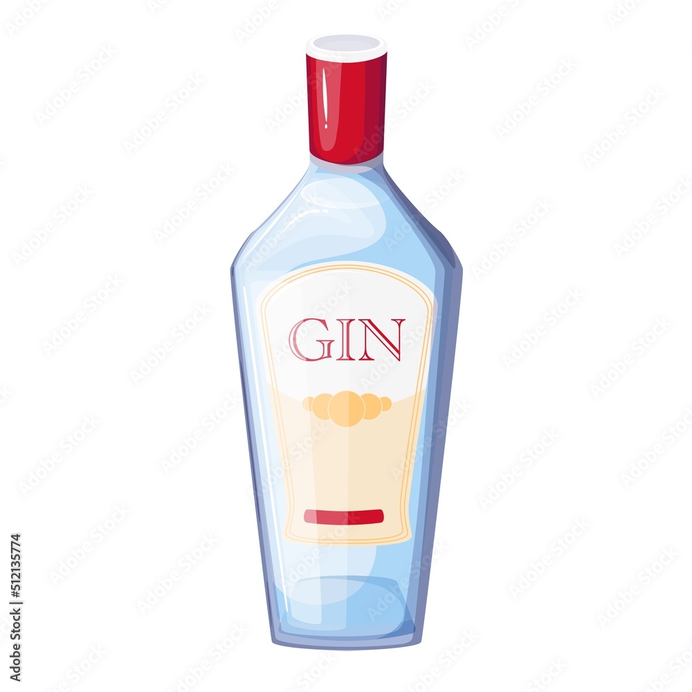 Gin in bottle, distilled strong alcohol drink from bar menu vector ...
