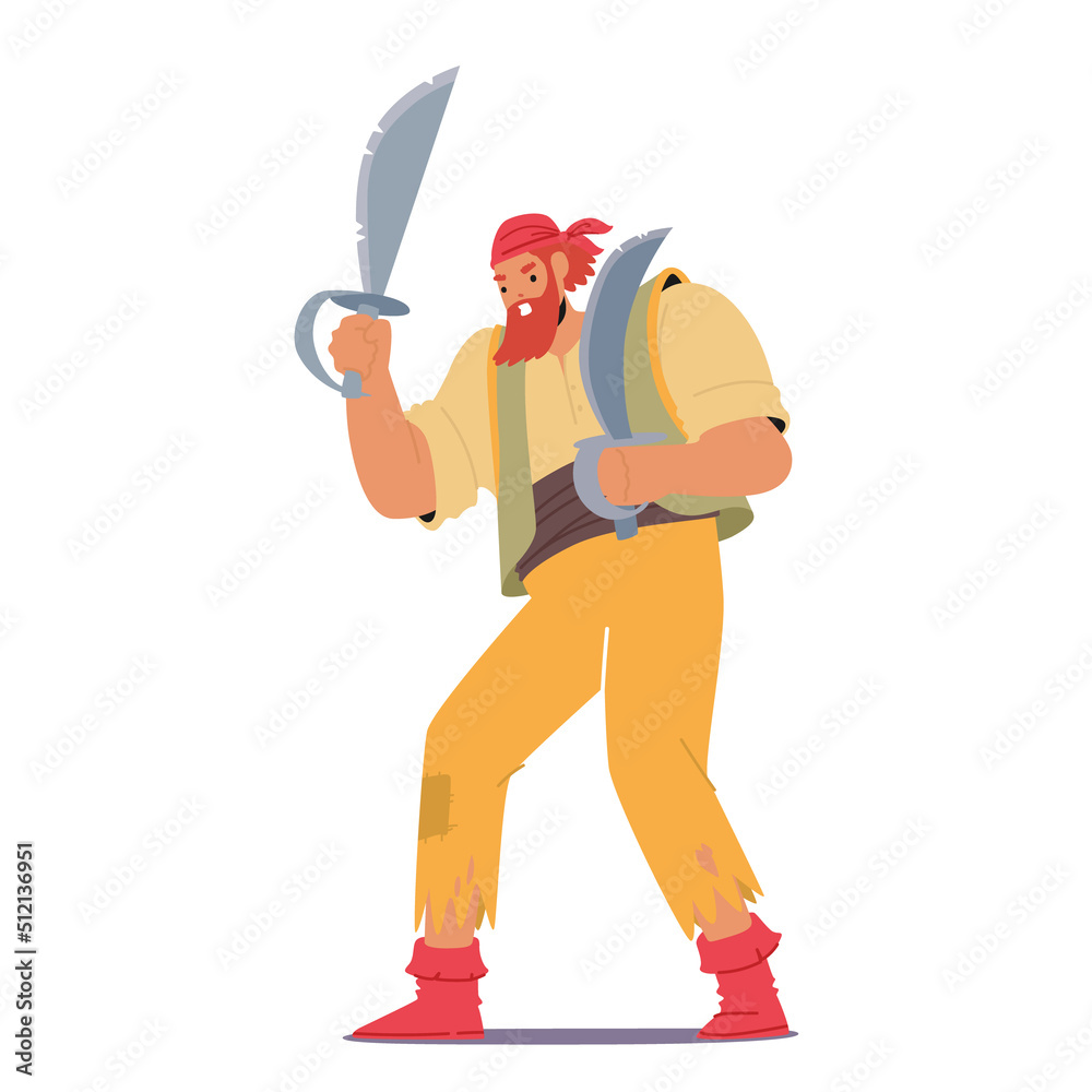 Old Pirate, Thug or Corsair, Angry Senior Filibuster Wear Ragged ...