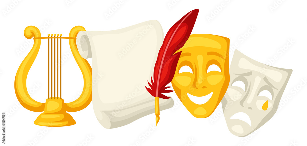 Background with traditional theatre symbols. Illustration for ...