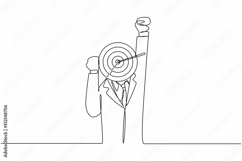 Single continuous line drawing aim target with arrow head businessman ...