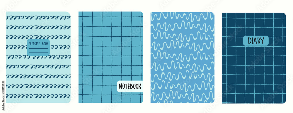 Set of cover page templates based on grid seamless patterns, spiral ...