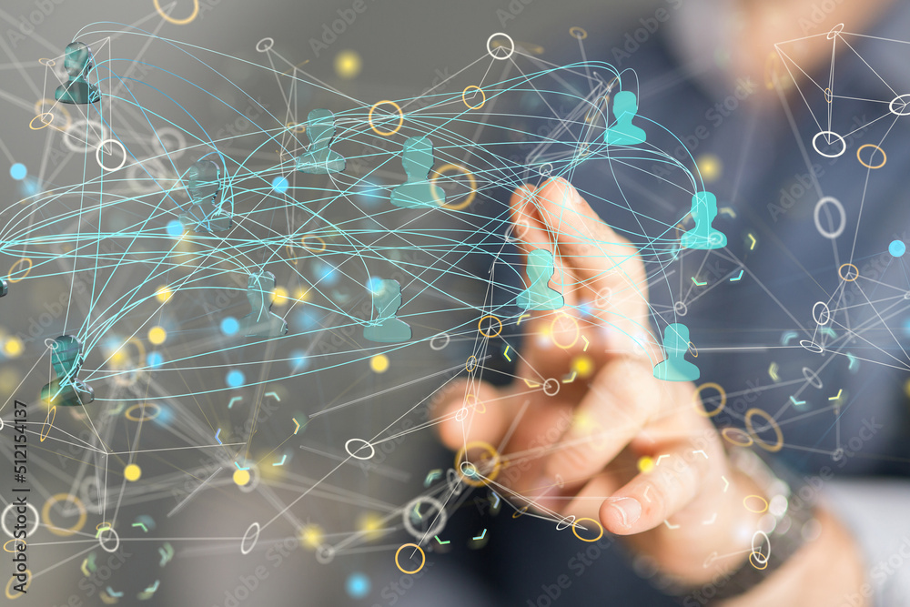 Global network. Blockchain. 3D illustration. Neural networks and ...