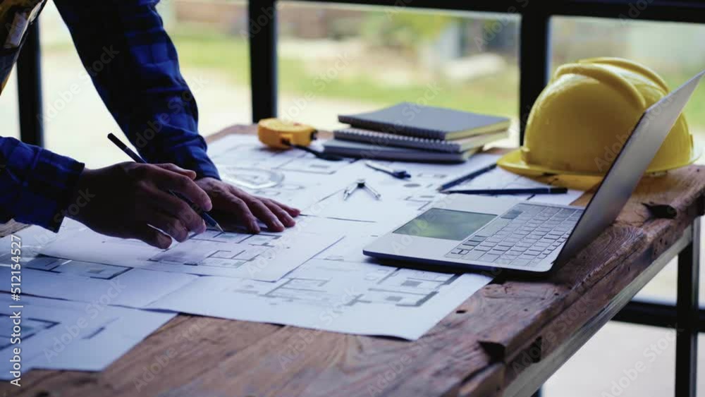 Architectural Project Workplace Engineer drafts construction project ...