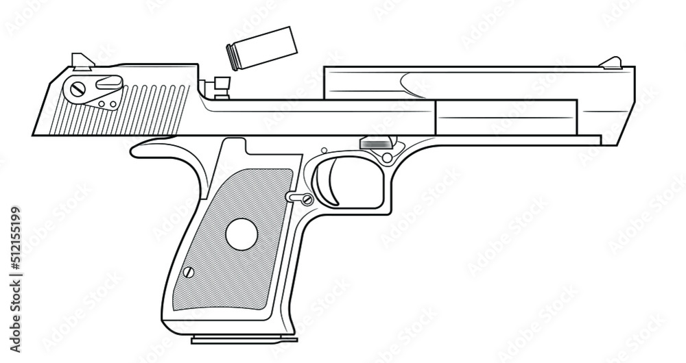 Vector illustration of the automatic pistol with the breech in the rear ...