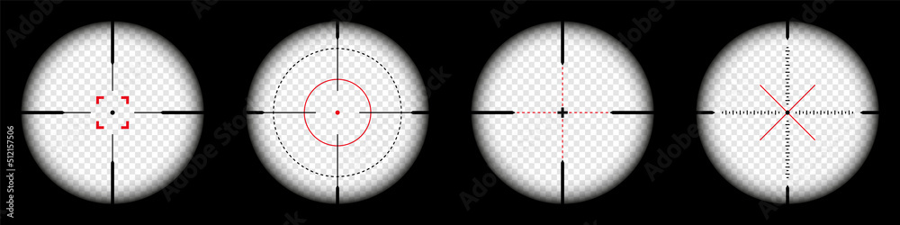 Weapon sights, sniper rifle optical scope on black background. Hunting ...
