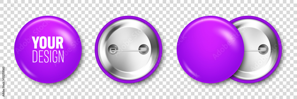 Realistic purple blank badge isolated on transparent background. Glossy ...