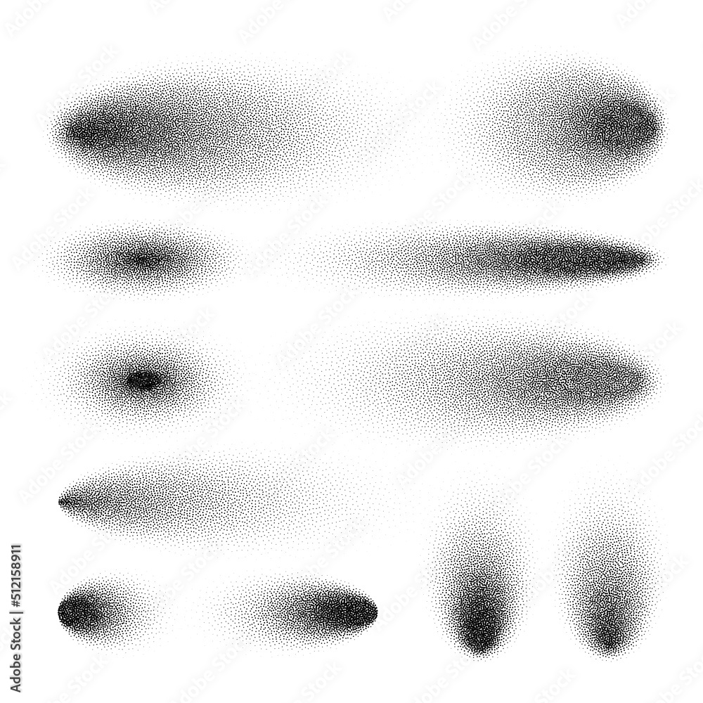 Stipple shadows set, dotted design elements. Fading gradient. Stippling ...