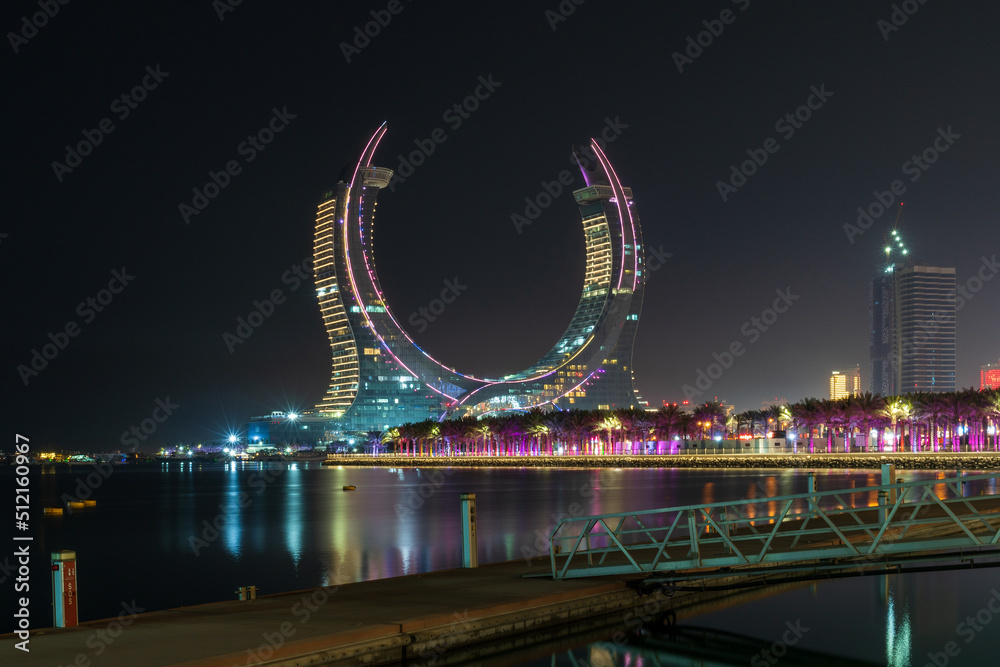Katara Towers project in Lusail marina in Lusail City, Qatar night view ...