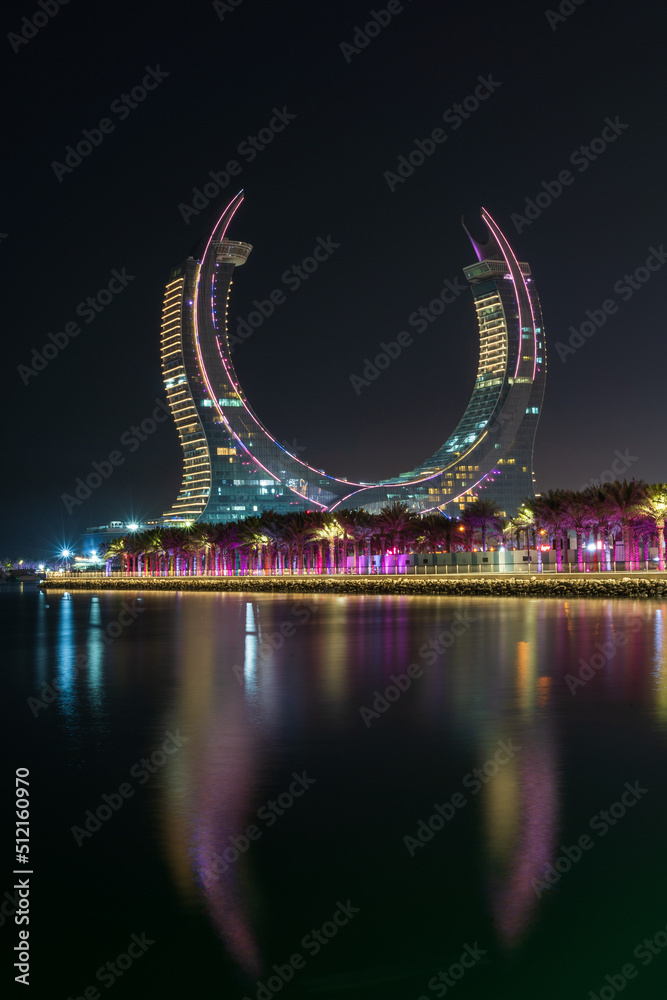 Katara Towers project in Lusail marina in Lusail City, Qatar night view ...