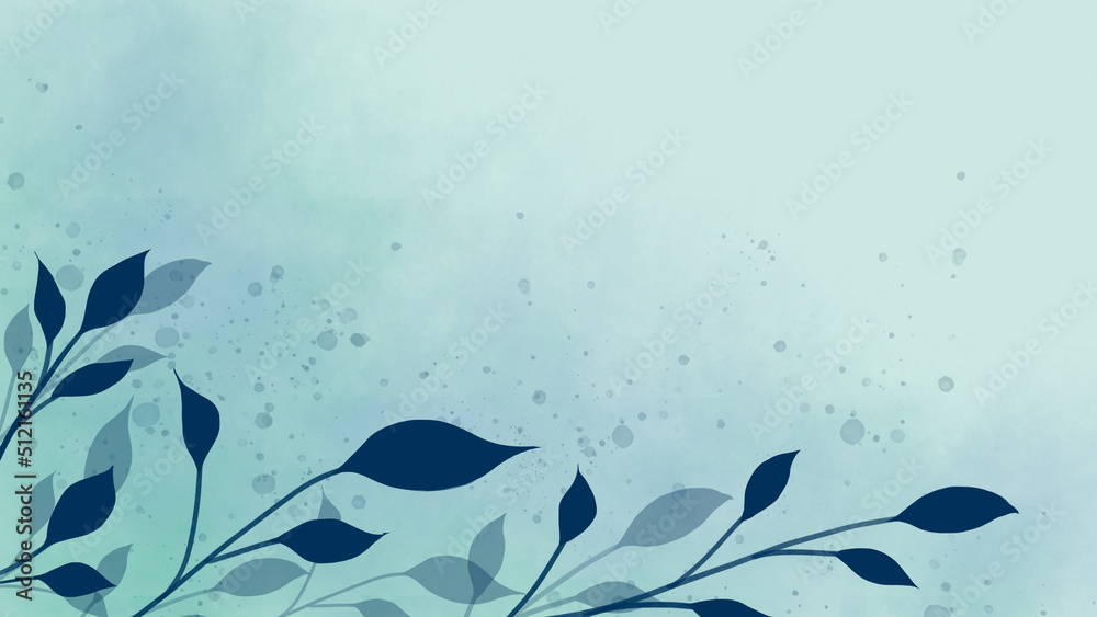 Fondo verde agua con detalles de hojas y manchas de acuarela Stock ...