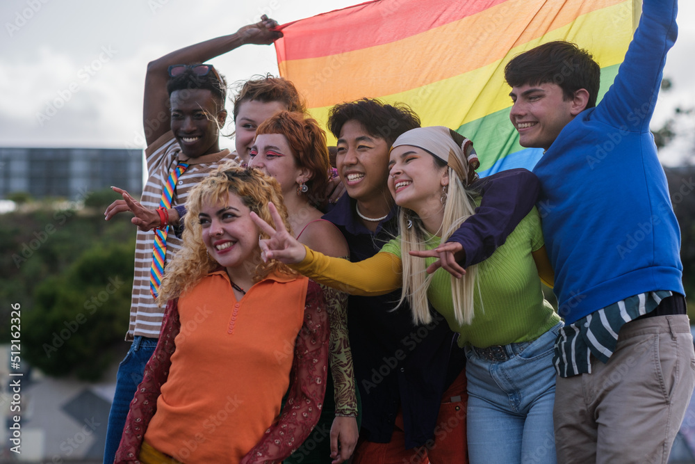group of teenagers demonstrating their rights for lgtbi pride Stock ...