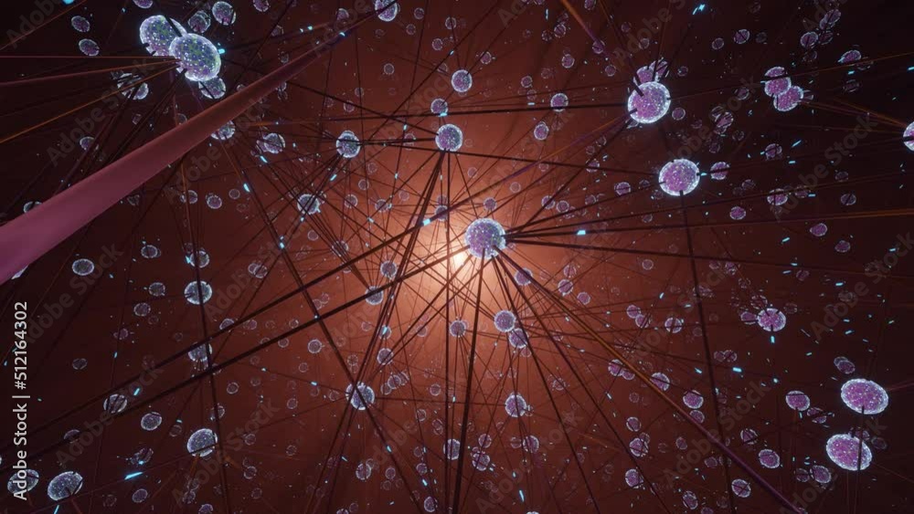 Brain computer network nodes, neuron net communication with links - 3D ...