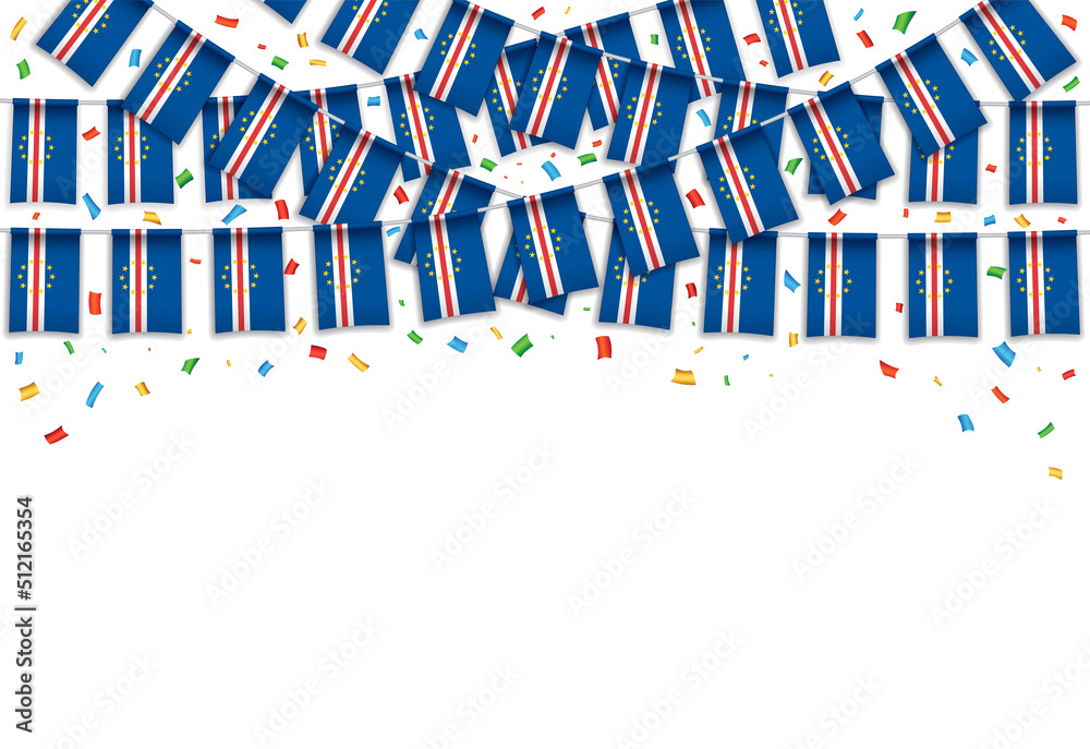 Cabo Verde flag garland white background with confetti, Hang bunting ...