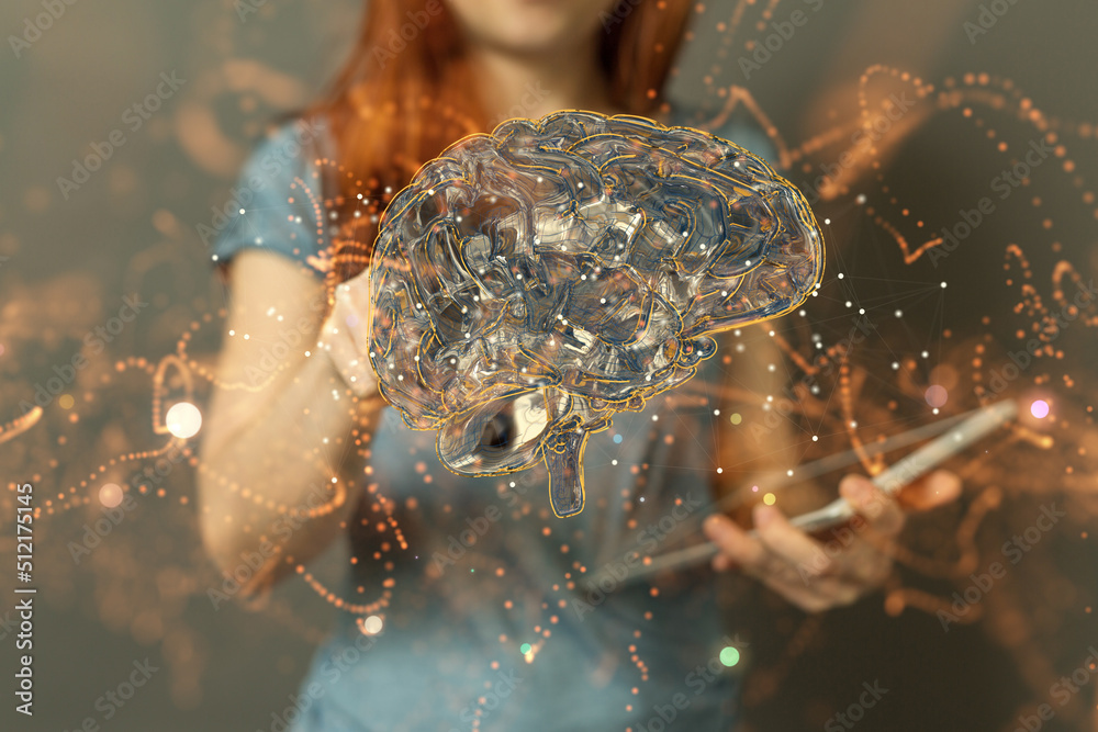 Brain. Digital brain. 3D Science and Technology concept. Neural network ...