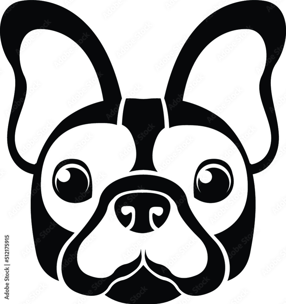 Black and White Cartoon Illustration Vector of a Pug French Bulldog ...