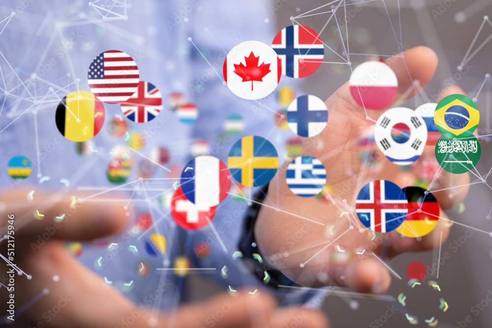 World map with all states and their flags,3d render. Stock Photo ...