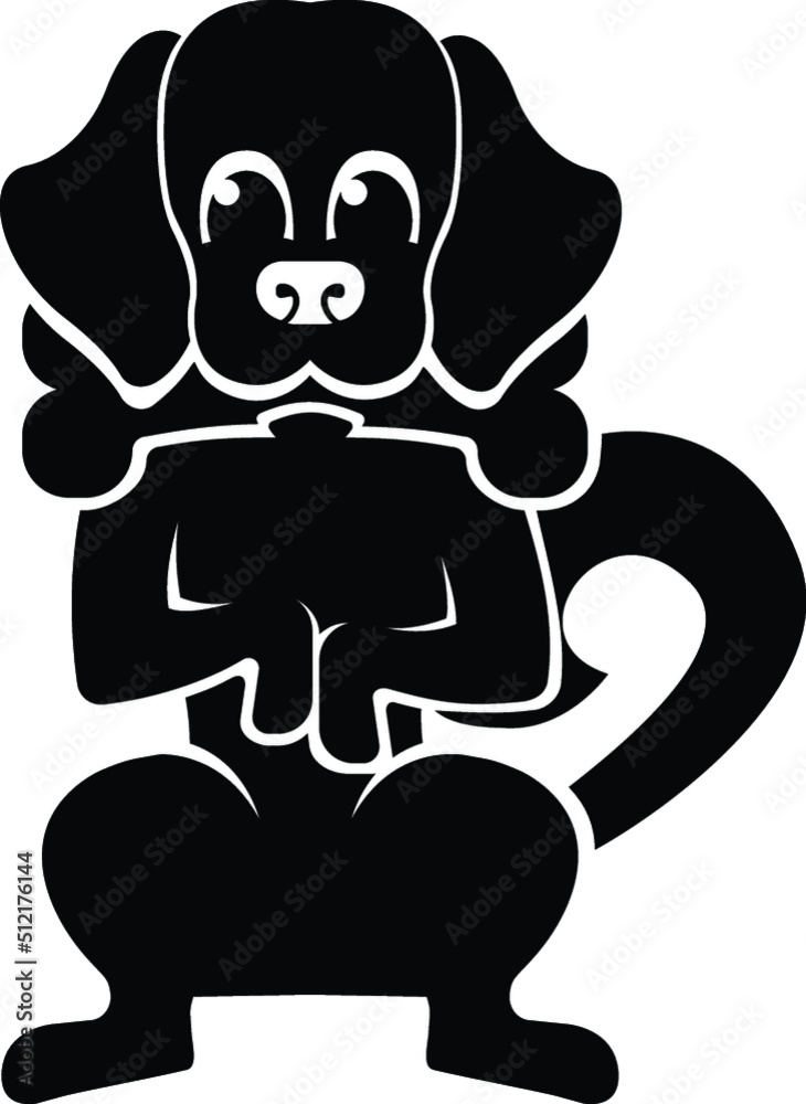 Black and White Cartoon Illustration Vector of a Dog Sitting Chewing a ...