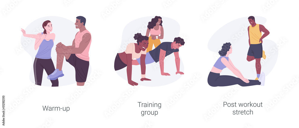 Training process isolated cartoon vector illustrations set. Stock ...
