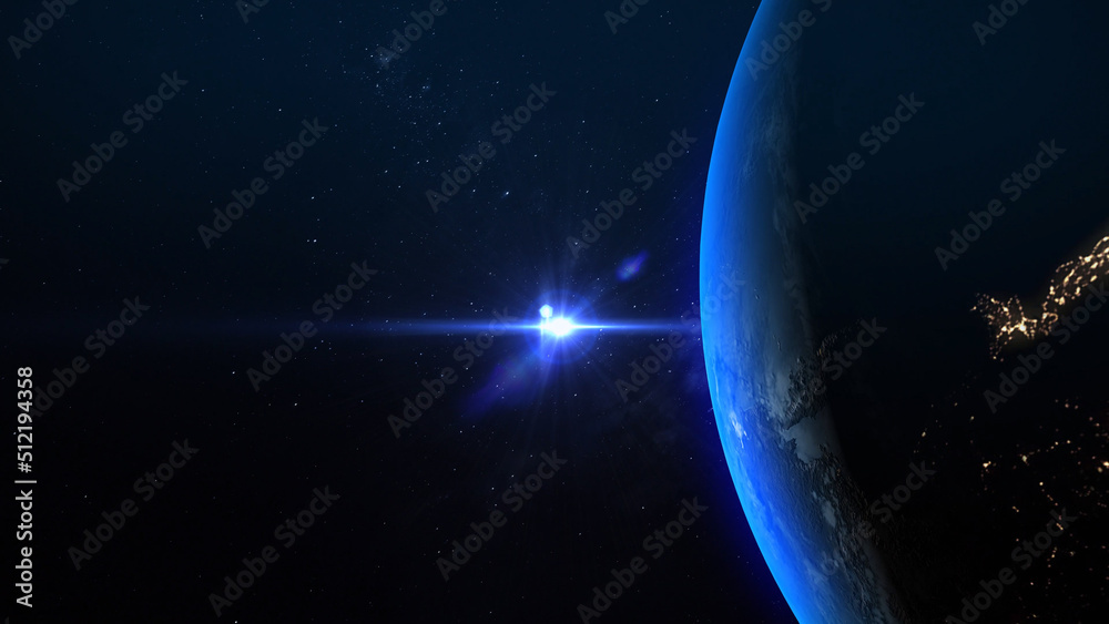 3D Rendering 4K Earth from Space with Sun Stock Illustration | Adobe Stock