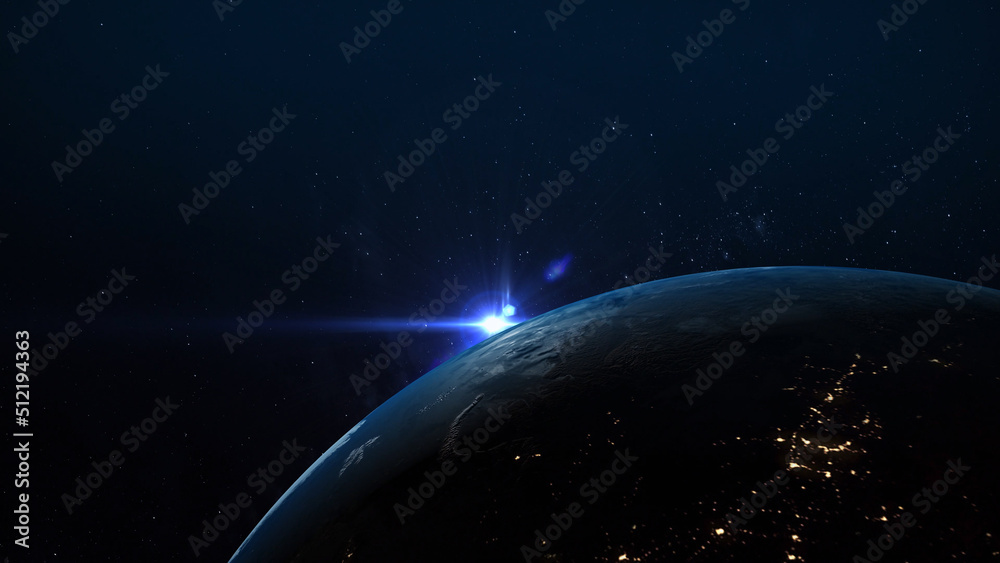 3D Rendering 4K Earth in Deep Space with Sun Stock Illustration | Adobe ...