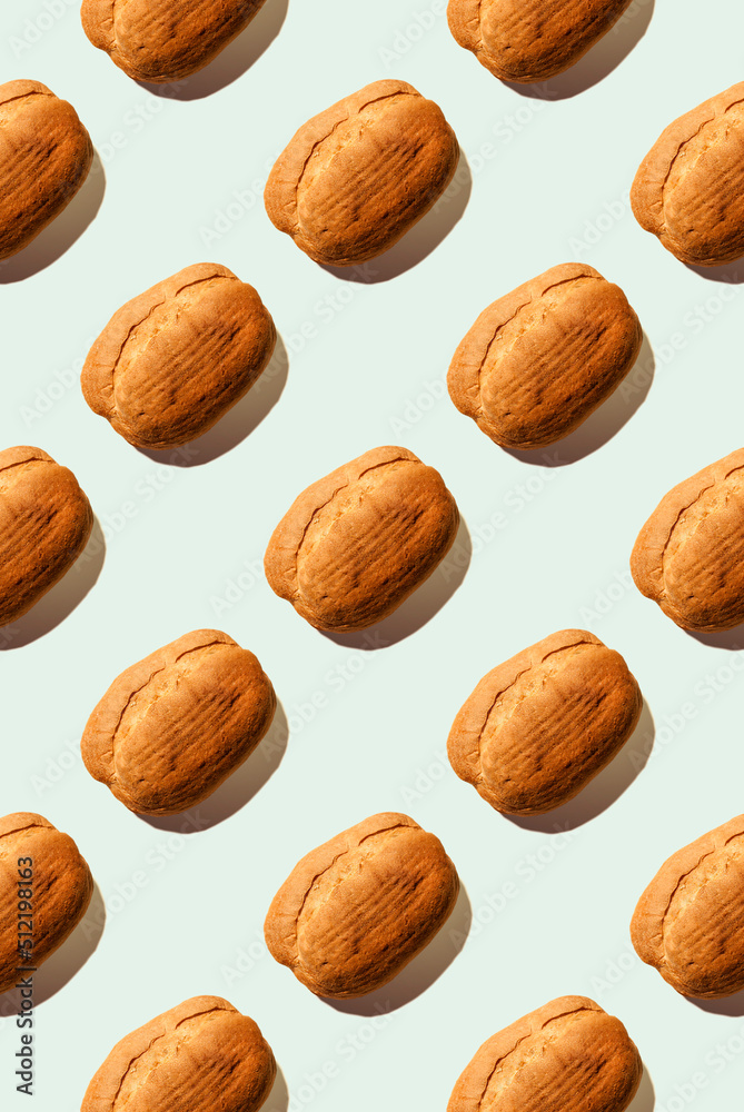 Pattern from bread on blue pastel soft color background. Seamless ...