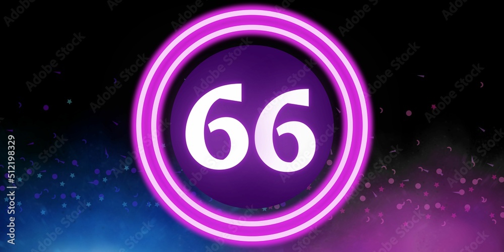 Number 66. Banner with the number sixty six on a black background and ...
