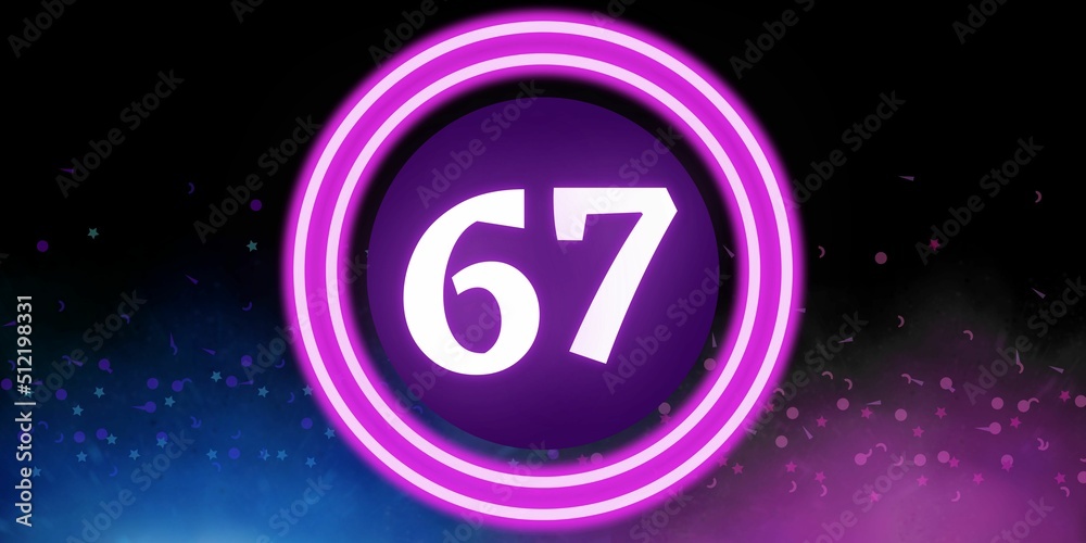 Number 67. Banner with the number sixty seven on a black background and ...