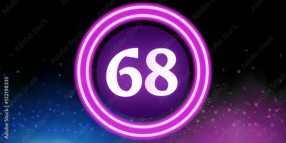Number 68. Banner with the number sixty eight on a black background and ...