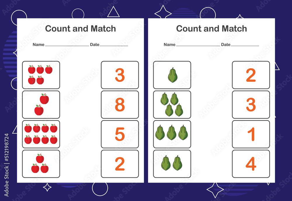 Count and Match worksheet for kids. Count and match with the correct ...