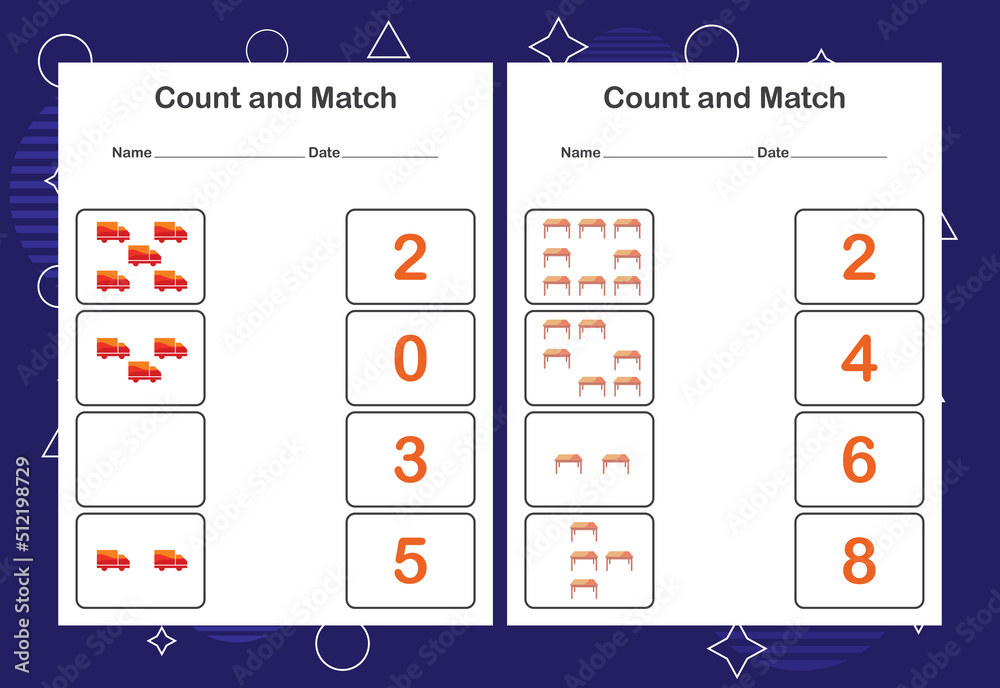 Count and Match worksheet for kids. Count and match with the correct ...