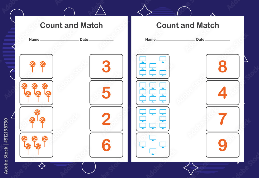 Count and Match worksheet for kids. Count and match with the correct ...