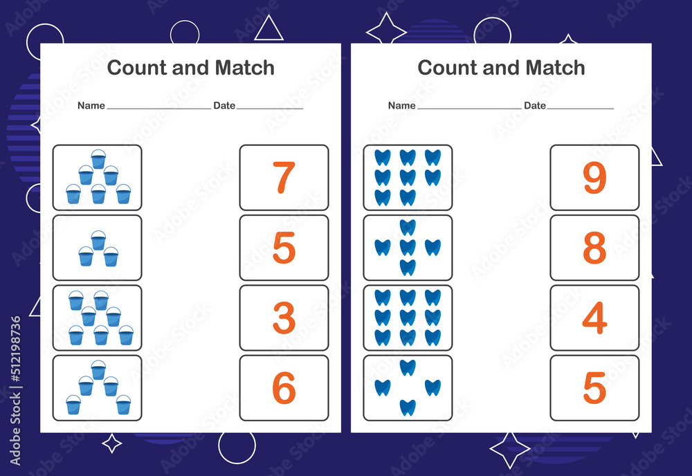 Count and Match worksheet for kids. Count and match with the correct ...