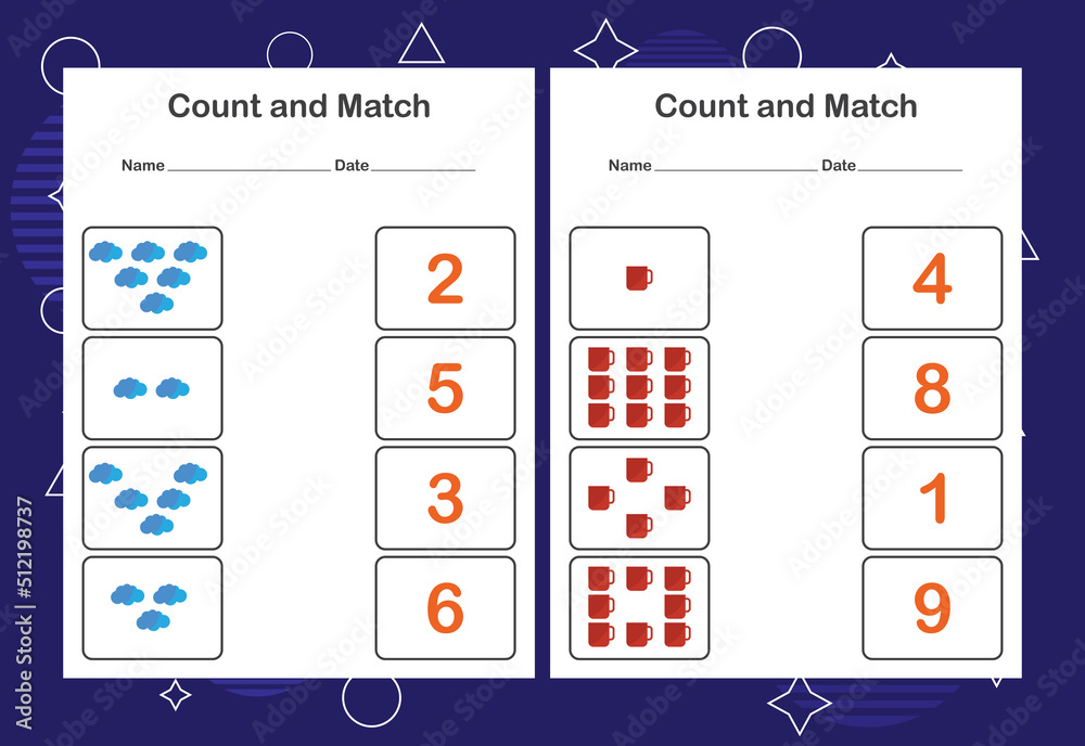 Count and Match worksheet for kids. Count and match with the correct ...