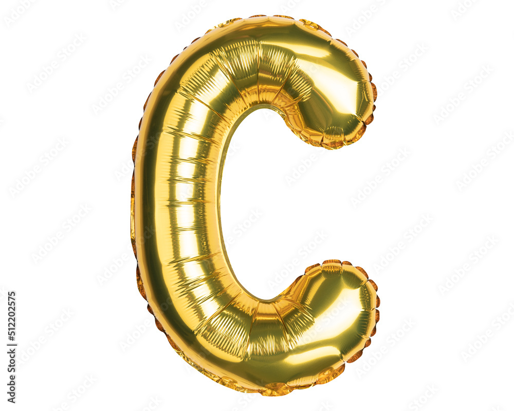 English Alphabet Letters. Letter C. Balloon. Yellow Gold foil helium ...