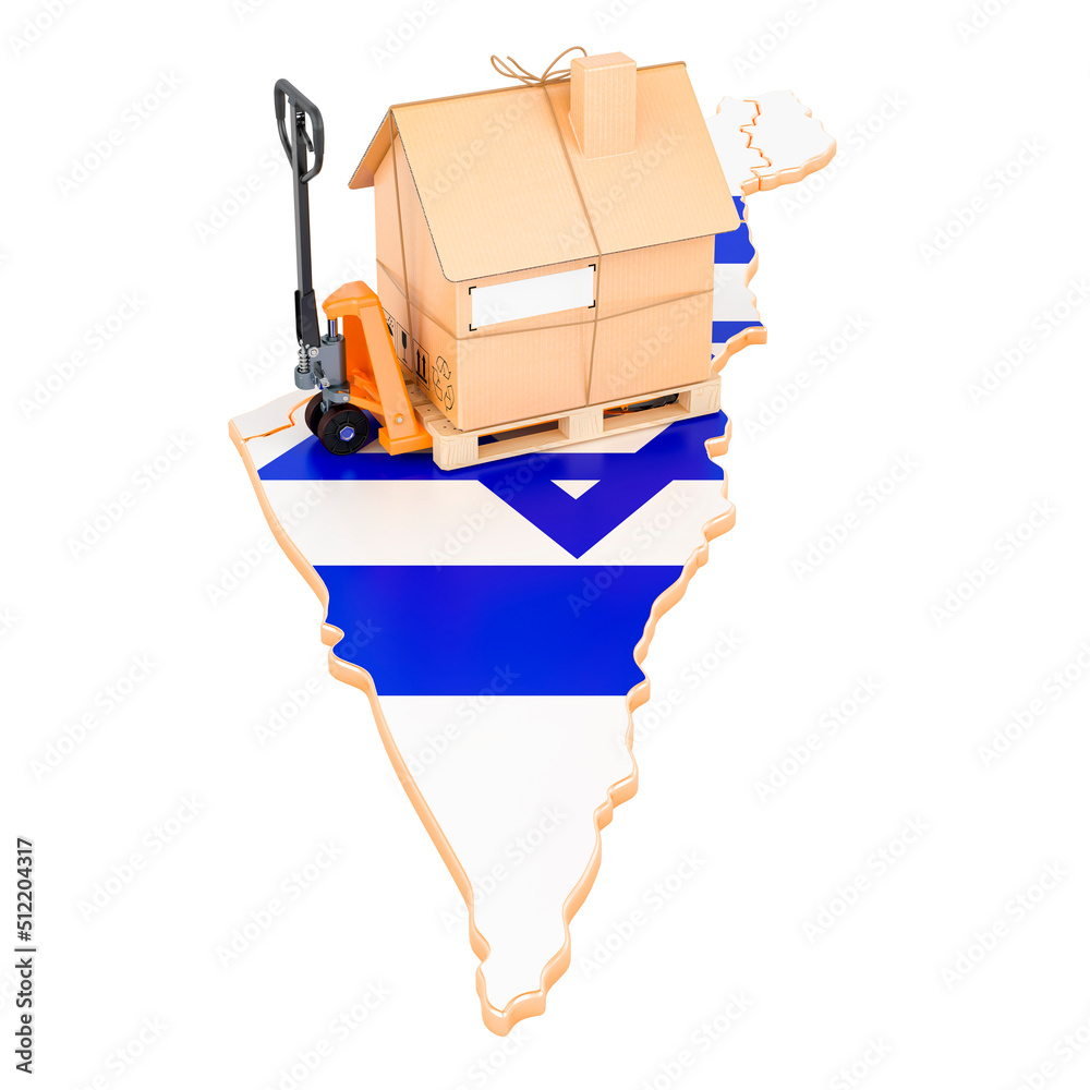Residential moving service in Israel, concept. Hydraulic hand pallet ...