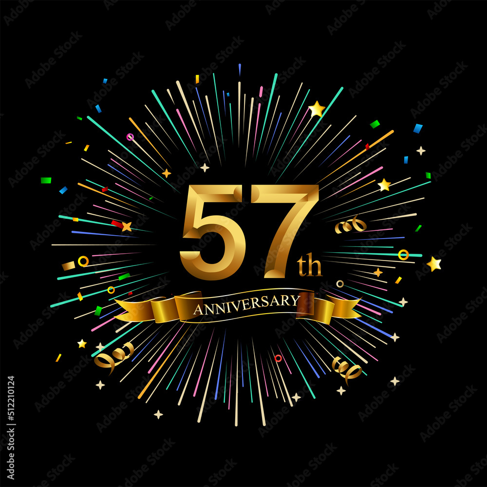 57th Anniversary celebration. Golden number 57th with sparkling ...