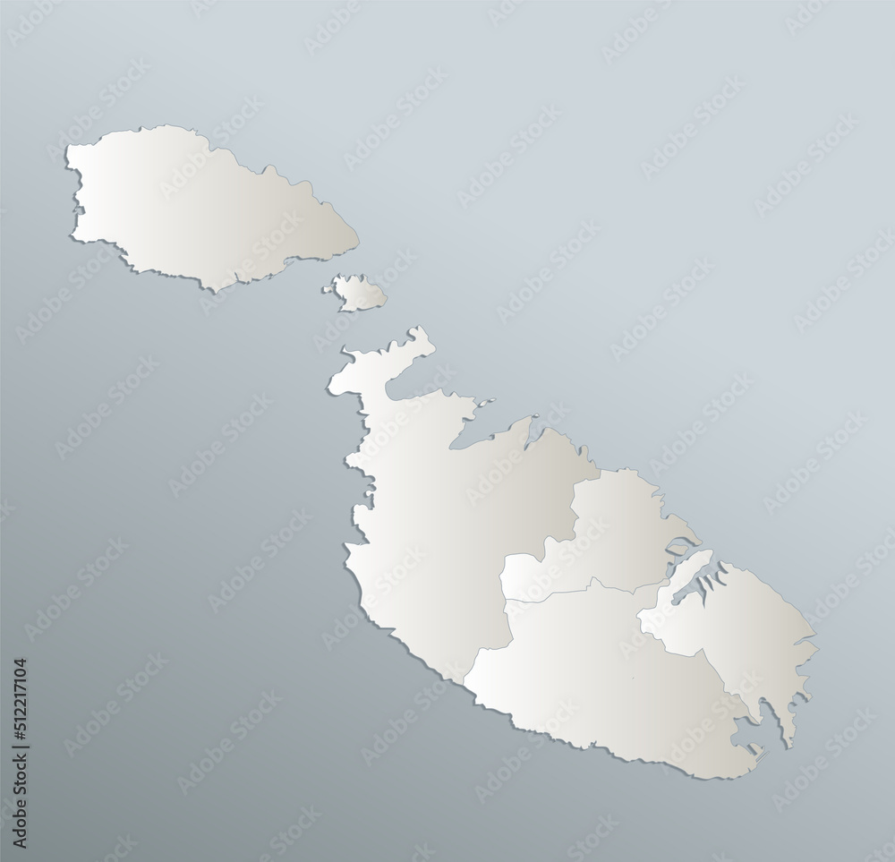 Malta regions map, blue white card paper 3D, blank ilustração do Stock ...