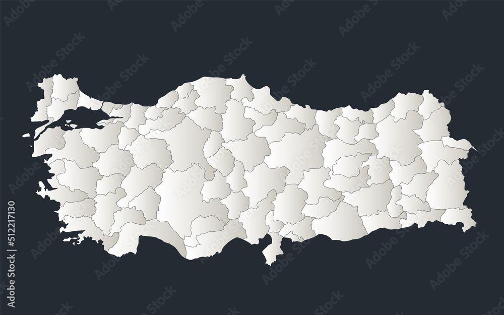 Turkey map, Infographics flat design colors snow white, individual ...